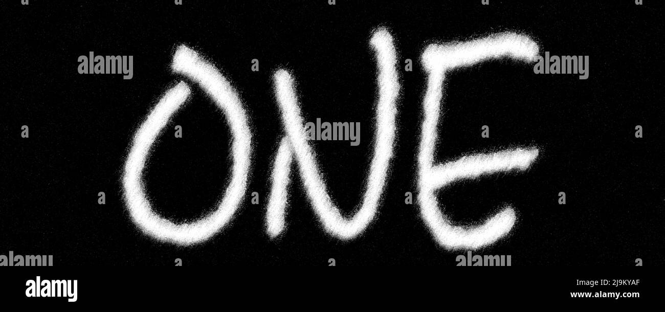 Black plate with the white word "ONE" written with chalk Stock Photo ...