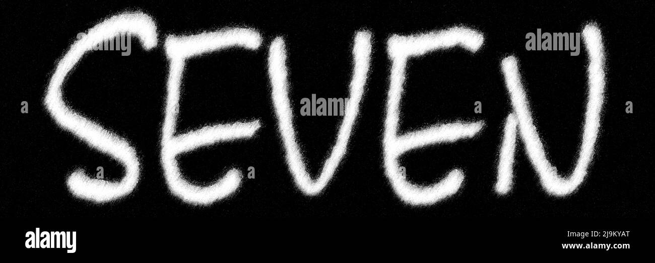 Black plate with the white word "SEVEN" written with chalk Stock Photo ...