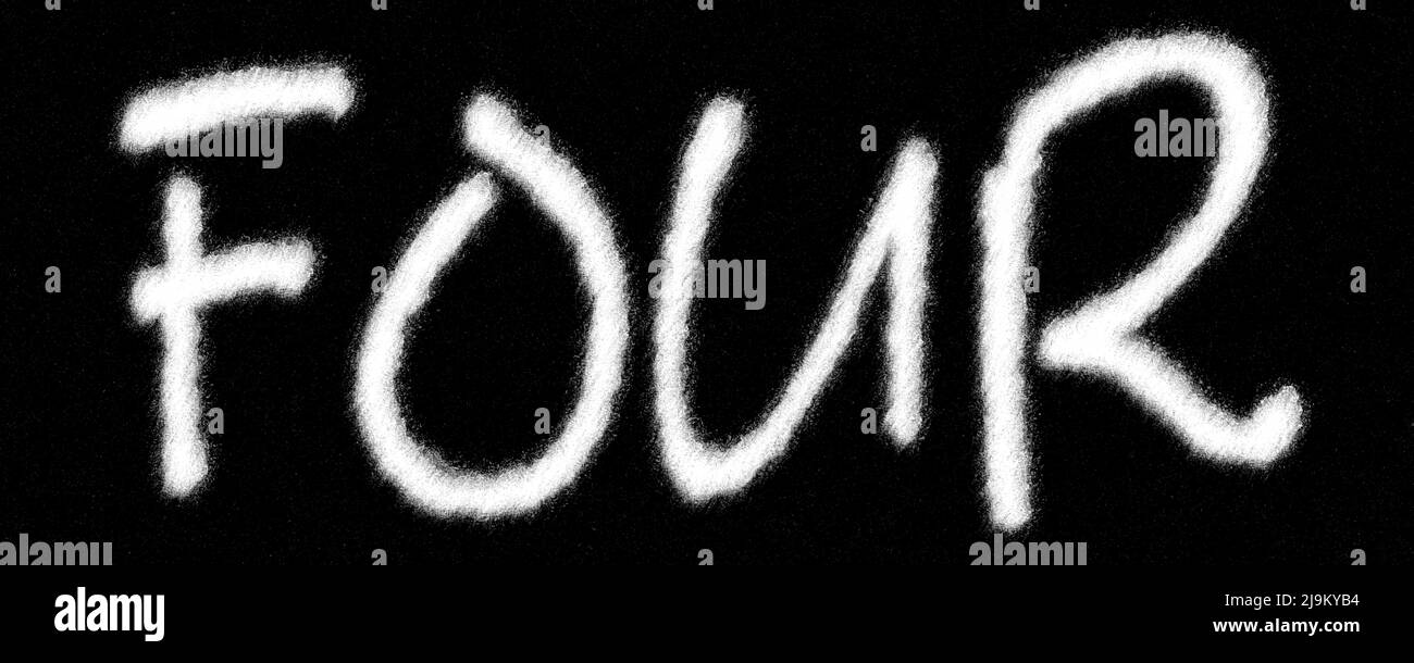 Black plate with the white word "FOUR" written with chalk Stock Photo ...