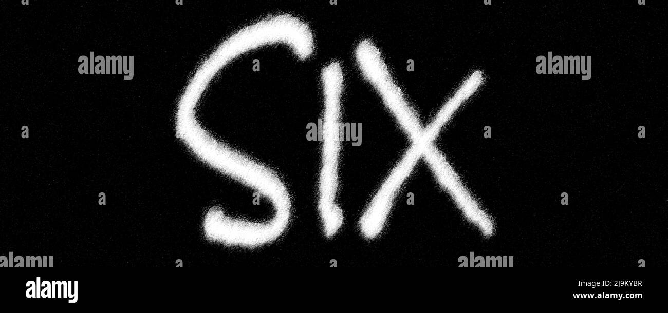 Black plate with the white word "SIX" written with chalk Stock Photo ...