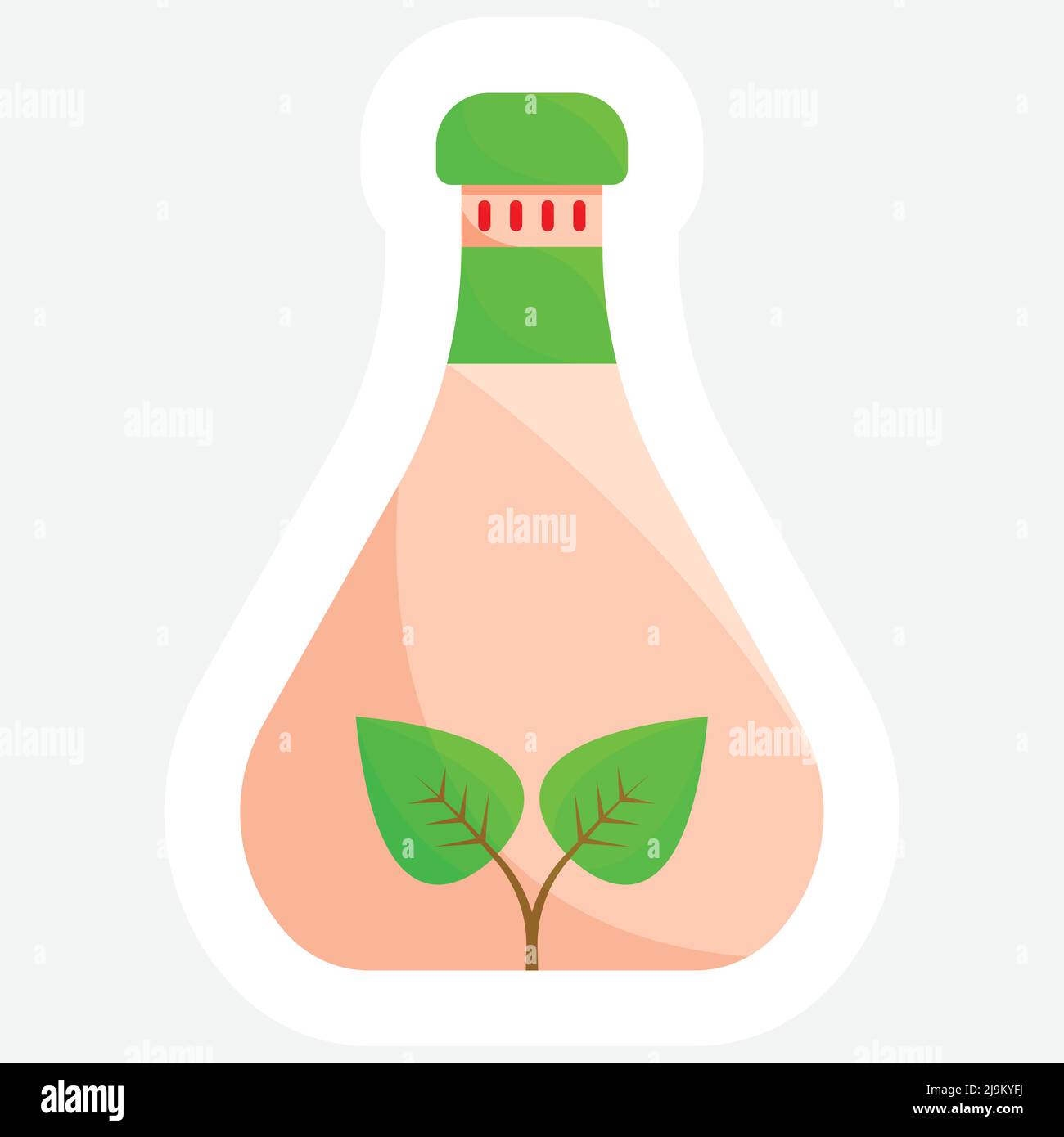 Sticker Illustration of Leaf Inside Flask In Flat Design Stock Vector ...