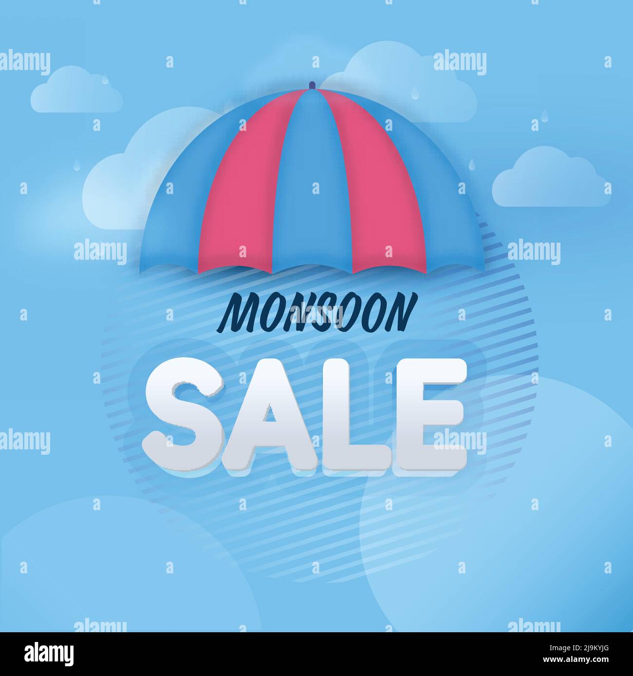 Monsoon Sale Poster Design With Umbrella On Blue Clouds Background ...