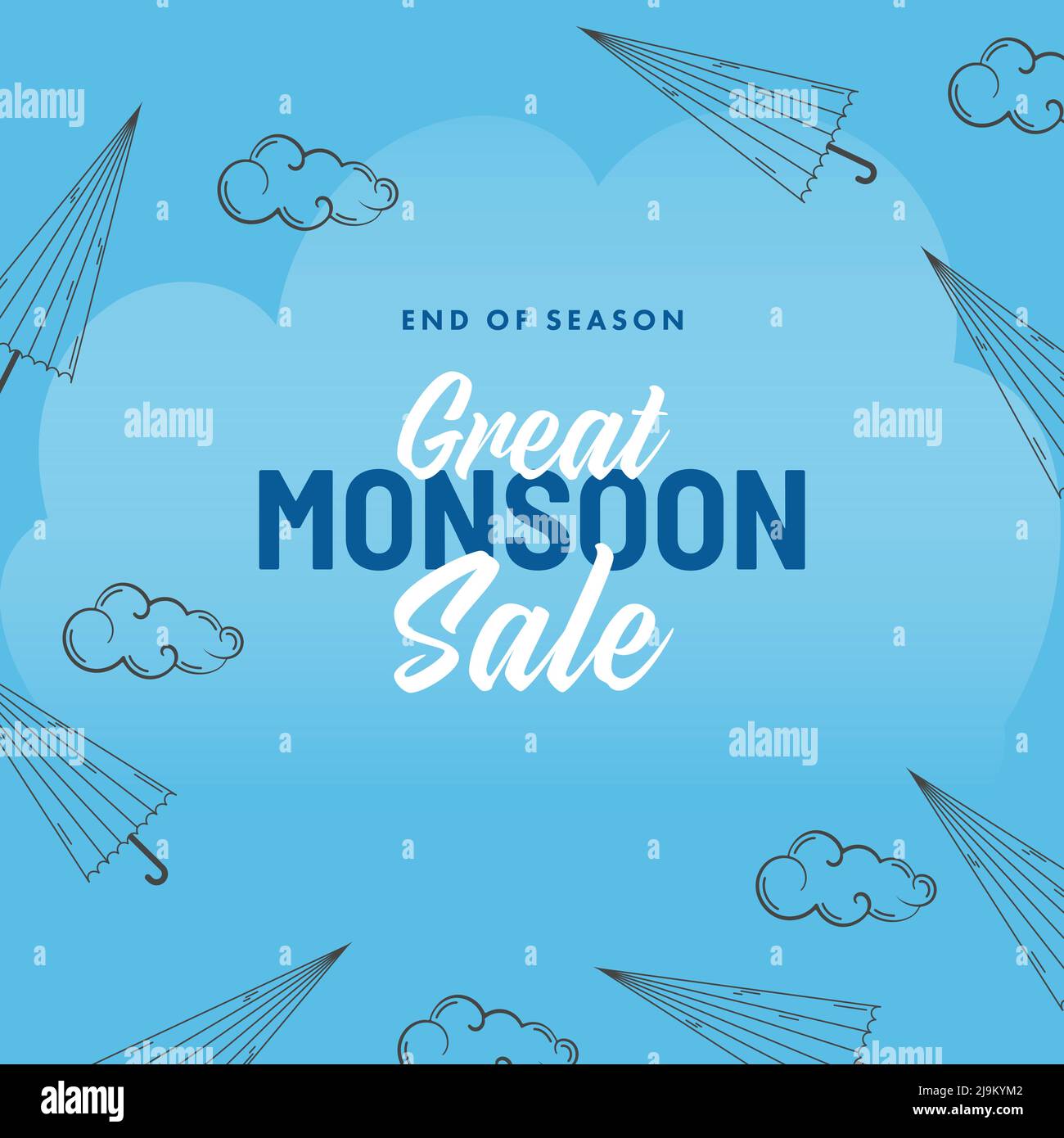 Great Monsoon Sale Poster Design Decorated With Linear Style Umbrella ...