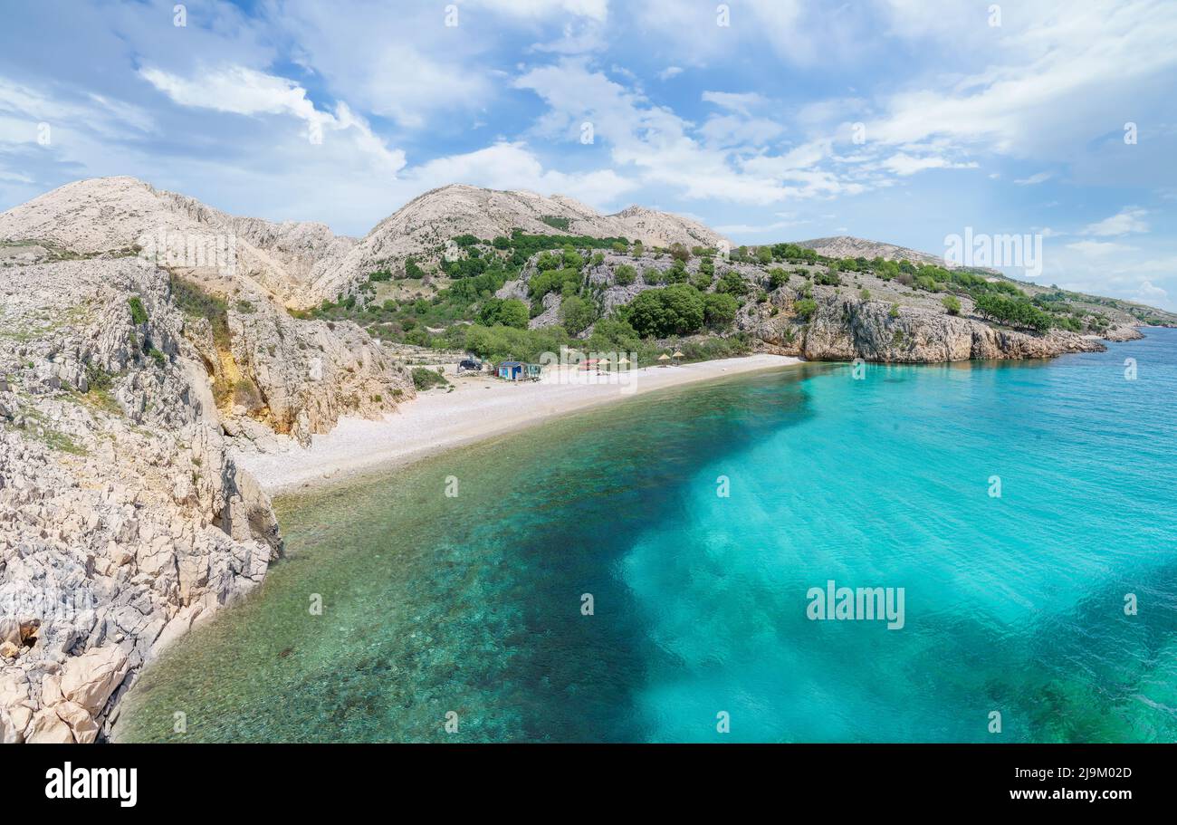 Landscape with Zala beach, Stara Baska, Krk island, Croatia Stock Photo ...