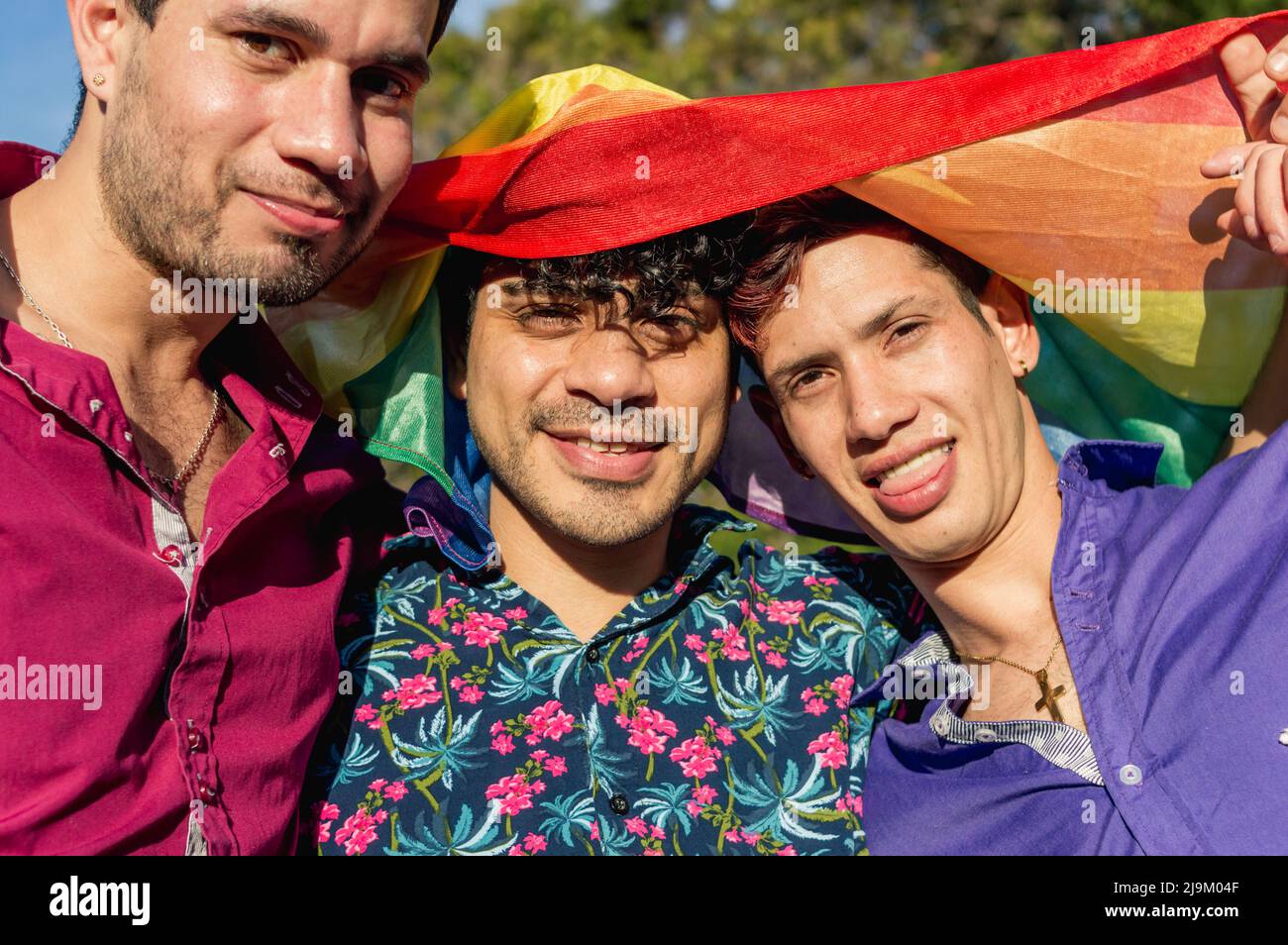 close up gay latin caucasian young male friends, standing together ...