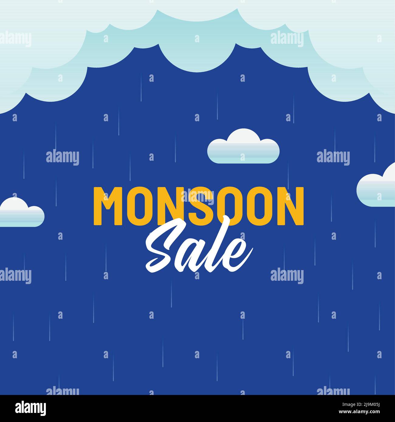 Monsoon Sale Poster Design With Cloud Rainfall On Blue Background Stock ...