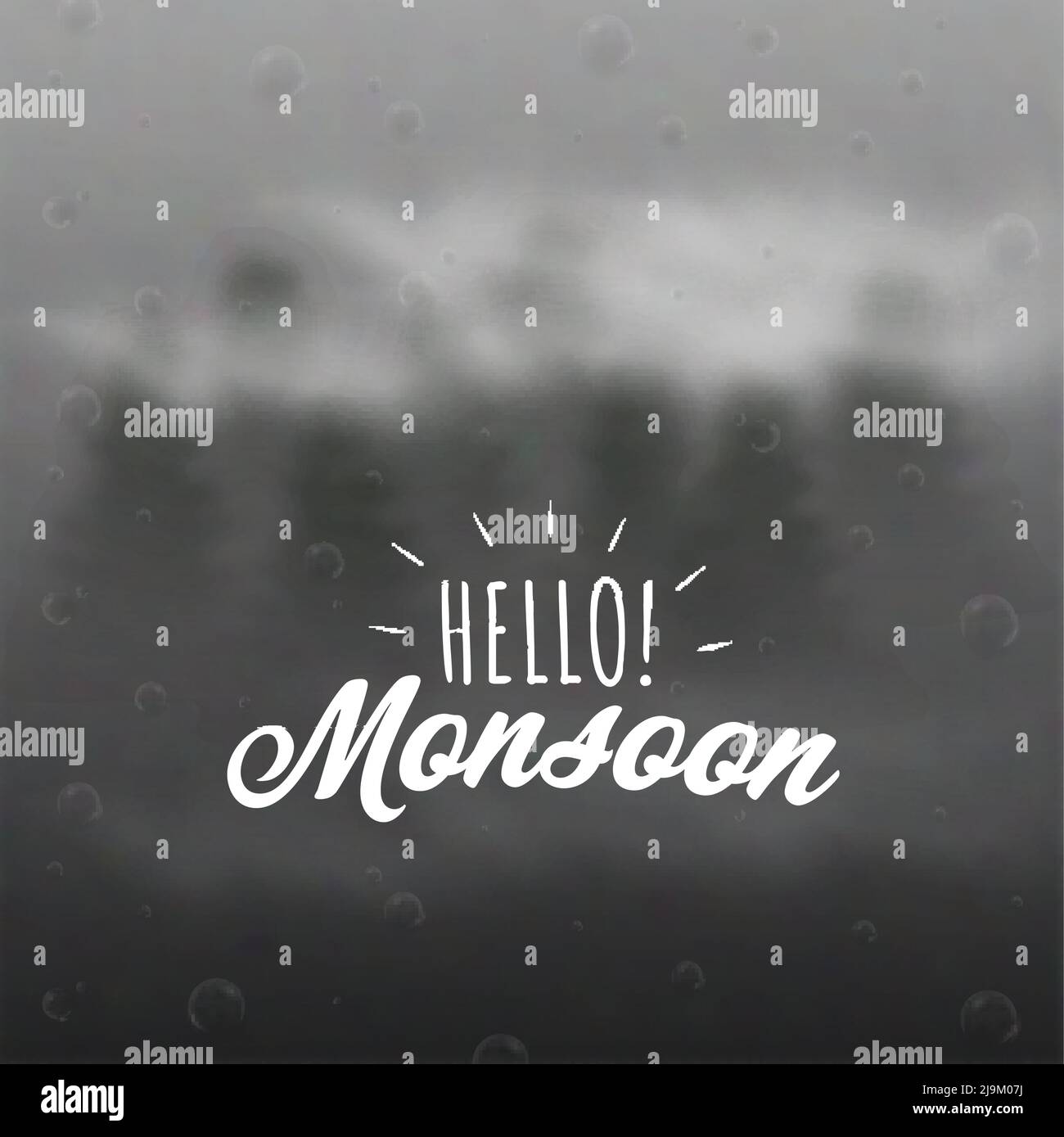 White Hello Monsoon Lettering On Gray Blurred Bubbles Background Stock ...