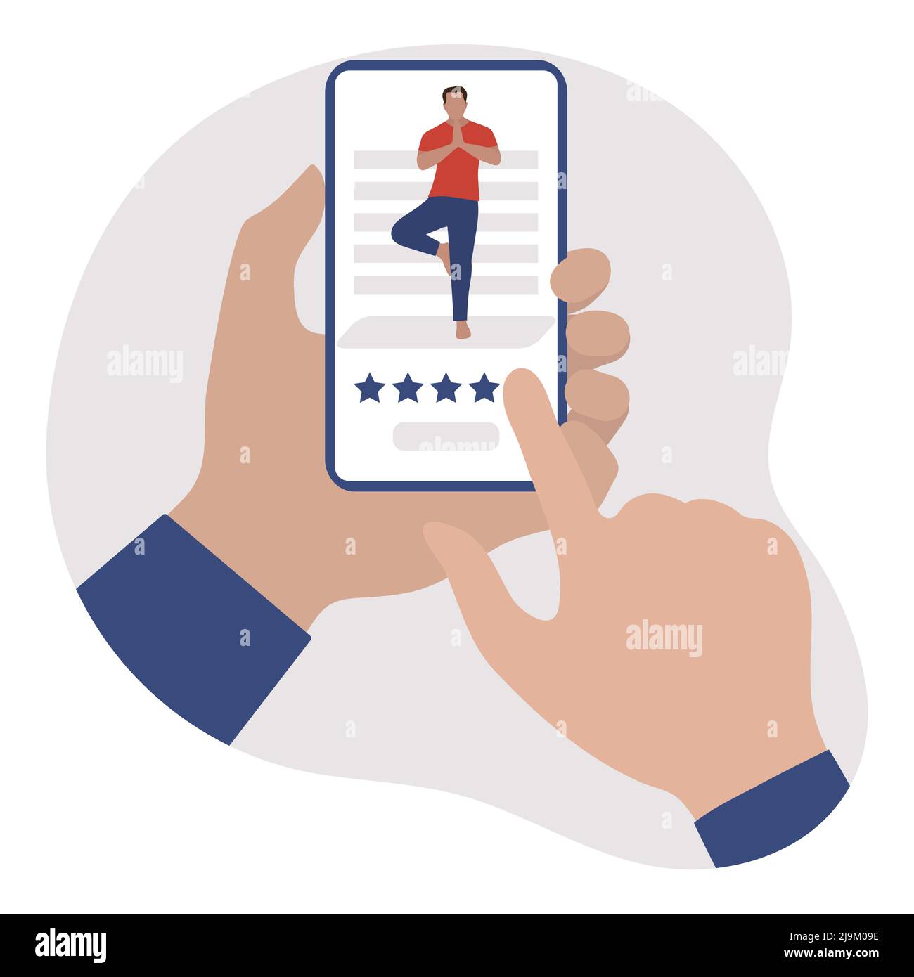 Vector illustration Hand holds the cell phone. Rating a sports ...