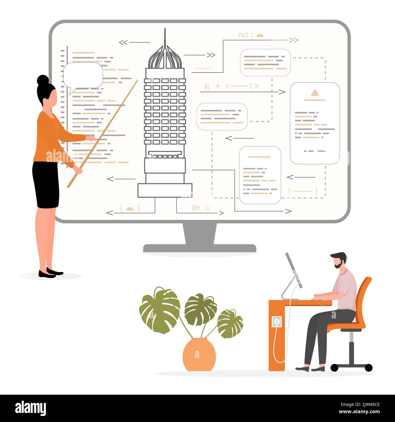 Vector illustration Teacher teaching people. Construction Architecture ...