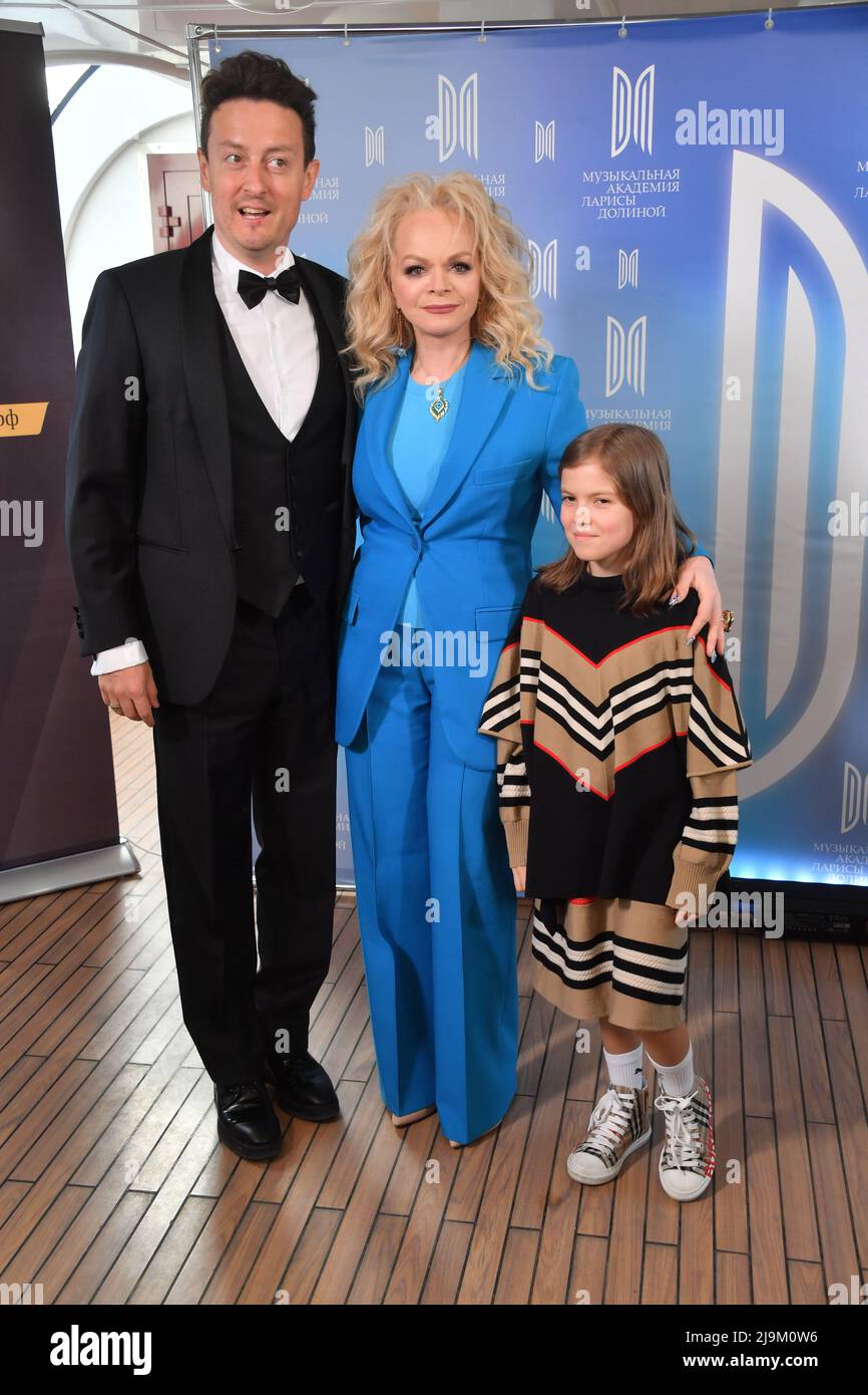 Moscow. Presentation of musical academy of Larisa Dolina. Actor Stas Yarushin and singer Larisa ...