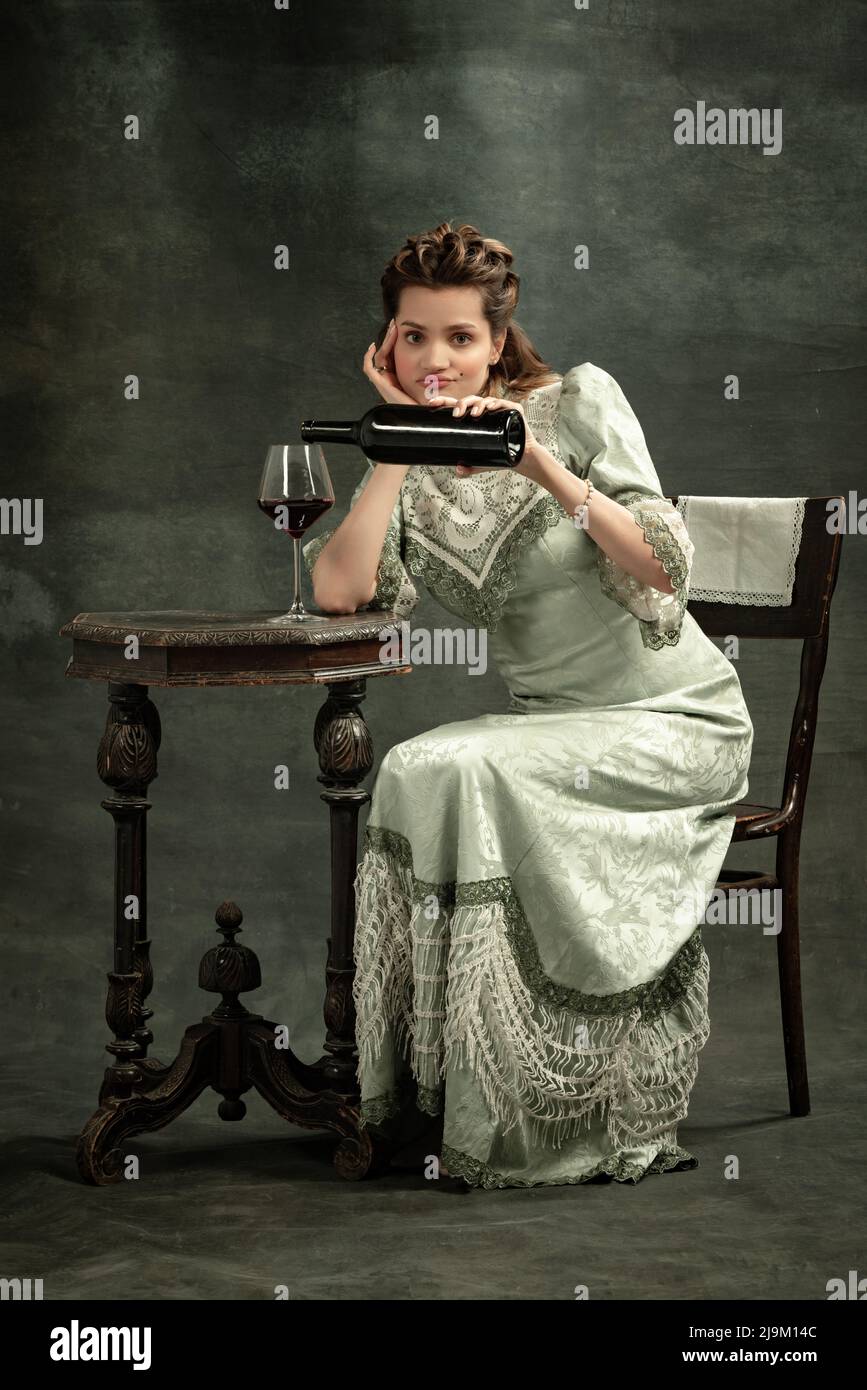 Conceptual portrait of young charming girl in image of medieval royal ...