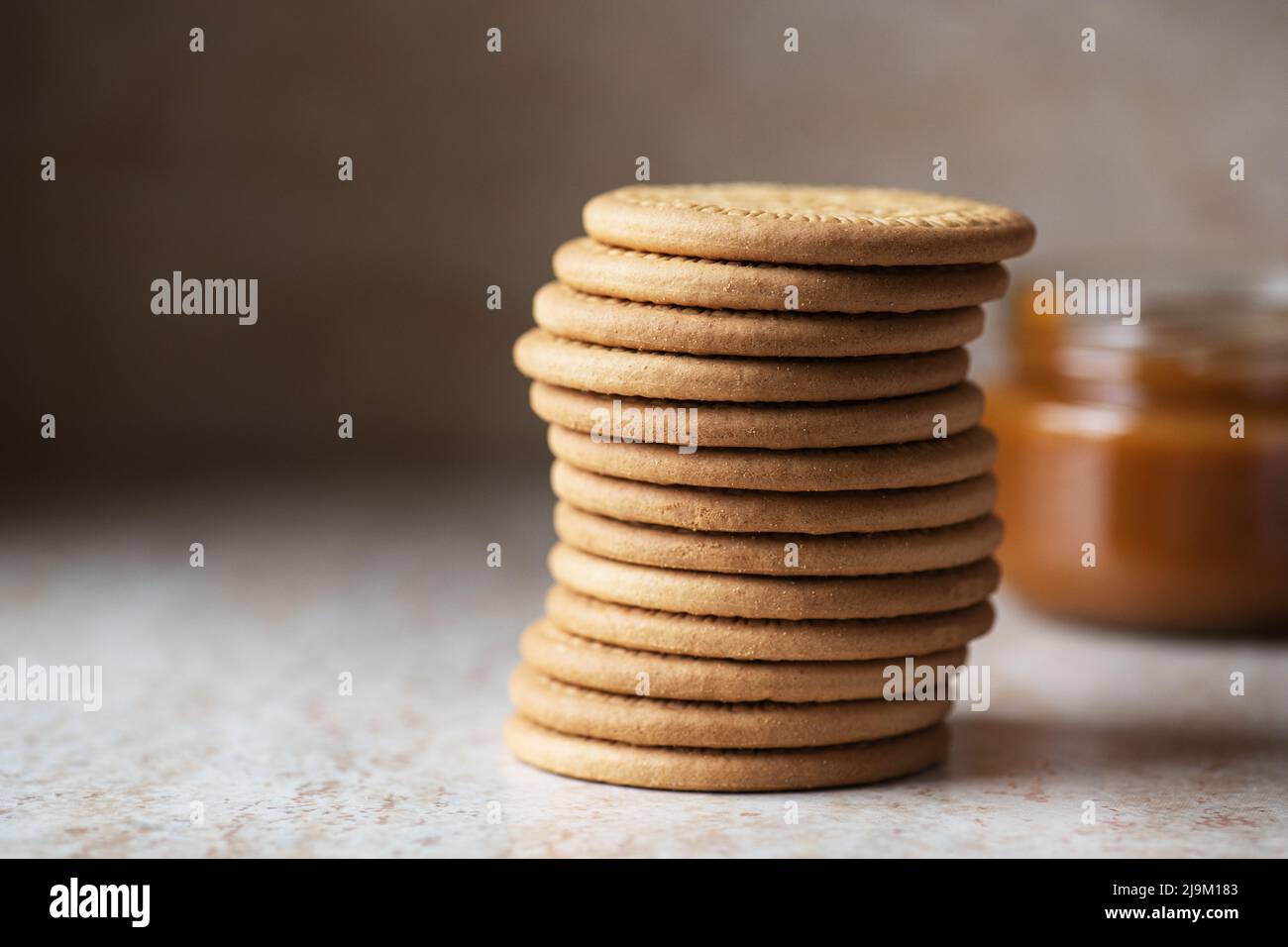 Stack of crunchy cookies. Galletas Maria popular Spanish crackers ...