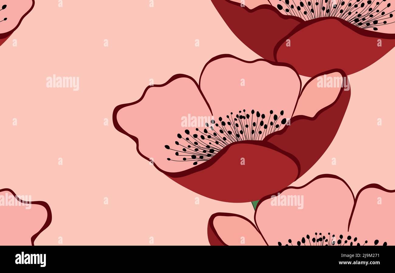Spring colorful vector illustration with pink roses. Cartoon style ...