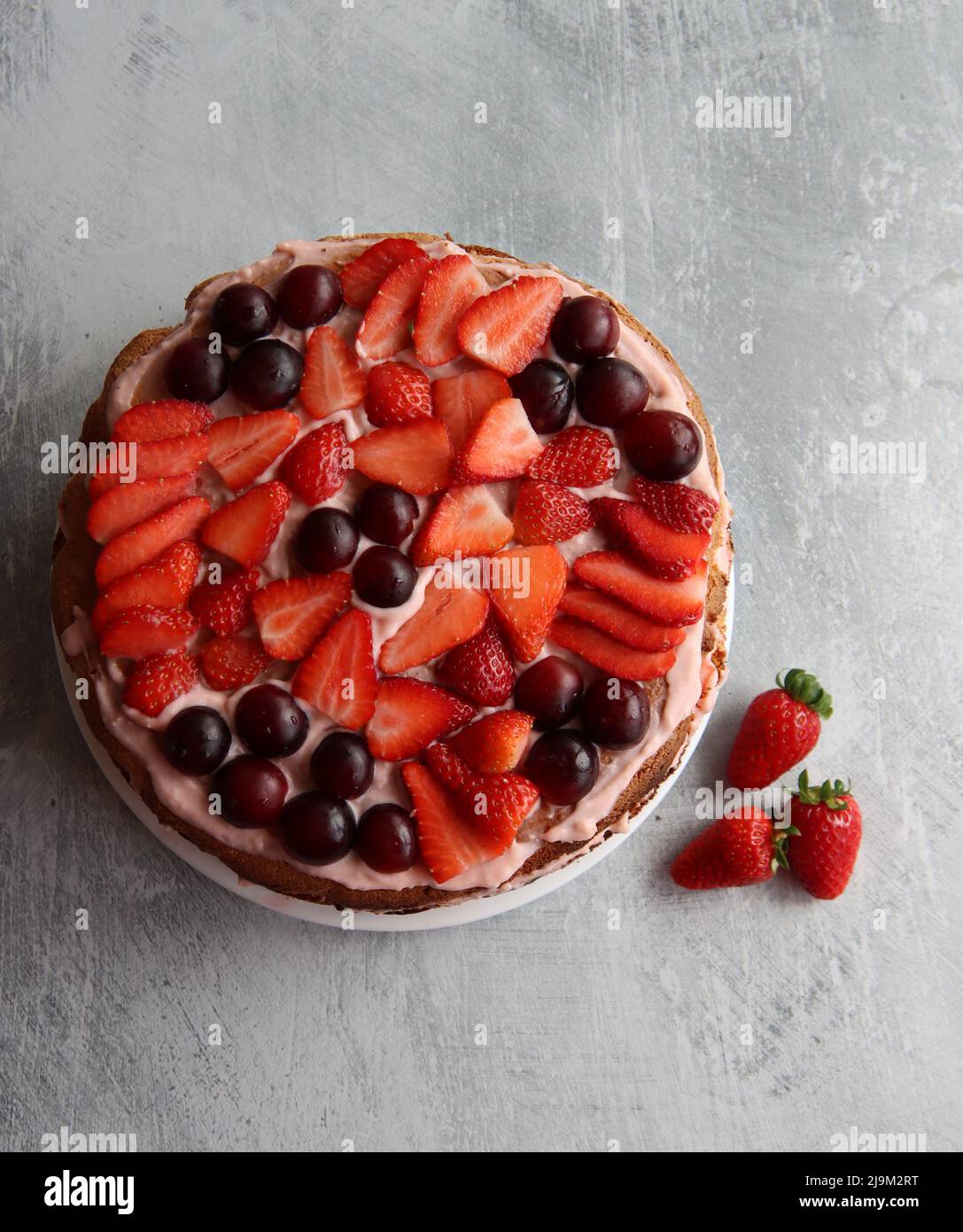 Close up photo of homemade strawberry layer cake. Colorful still life ...