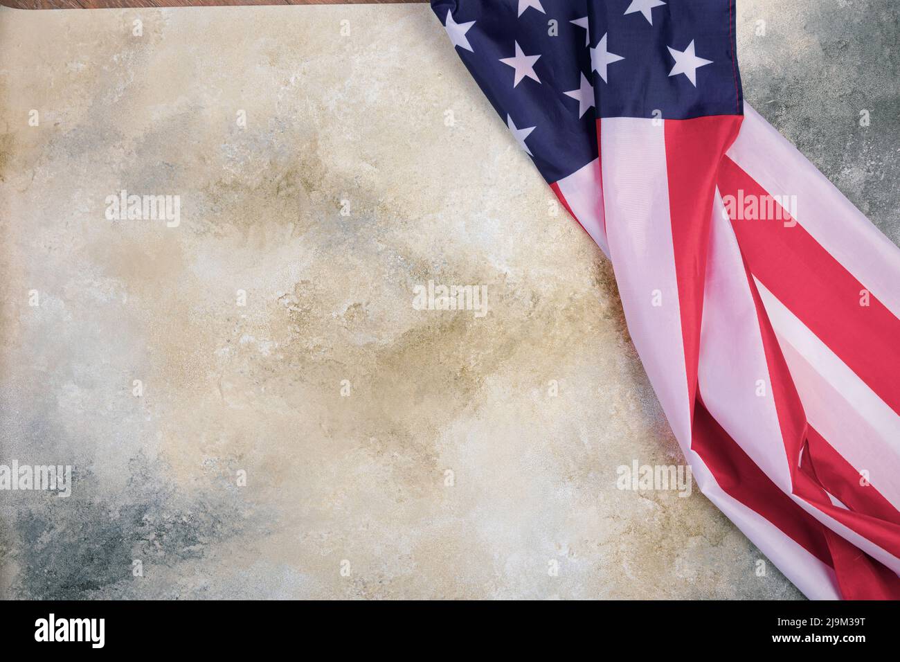 Close up of ruffled American flag. Satin texture curved flag of USA ...