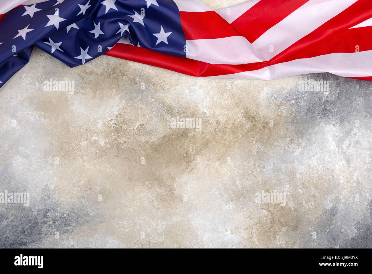 Close up of ruffled American flag . Satin texture curved flag of USA ...