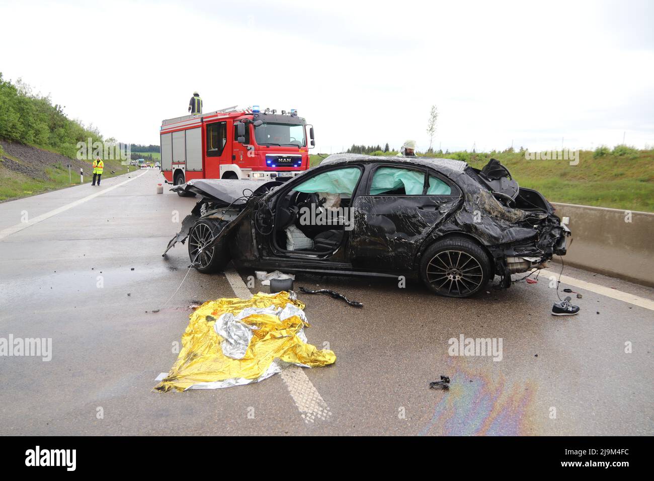 Seeg Germany 24th May 2022 A Badly Damaged Car Stands After A