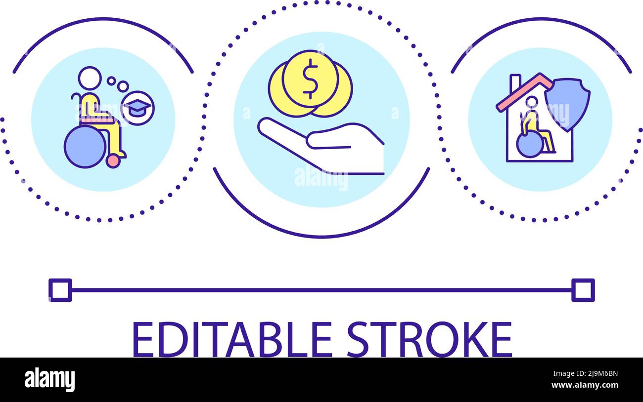 Social programs for people with disabilities loop concept icon Stock ...