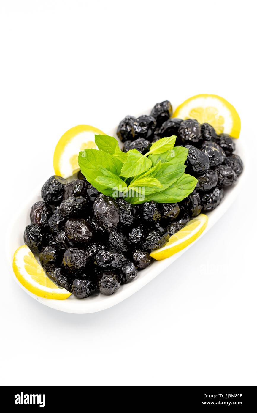 Black olive. Natural black olive on isolated white background. Healthy ...