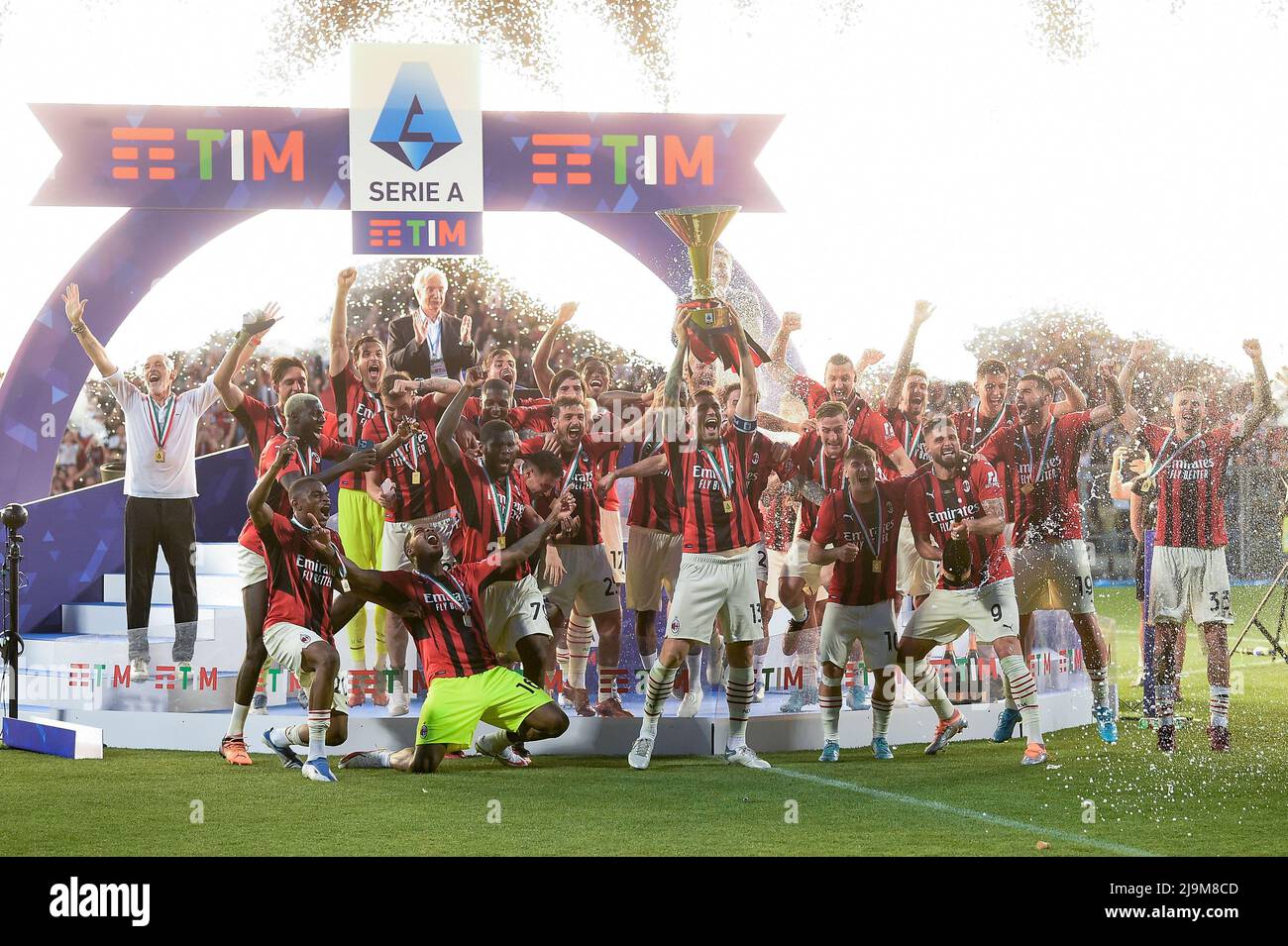 Reggio Emilia, Italy. 22 May 2022. Alessio Romagnoli of AC Milan lifts ...