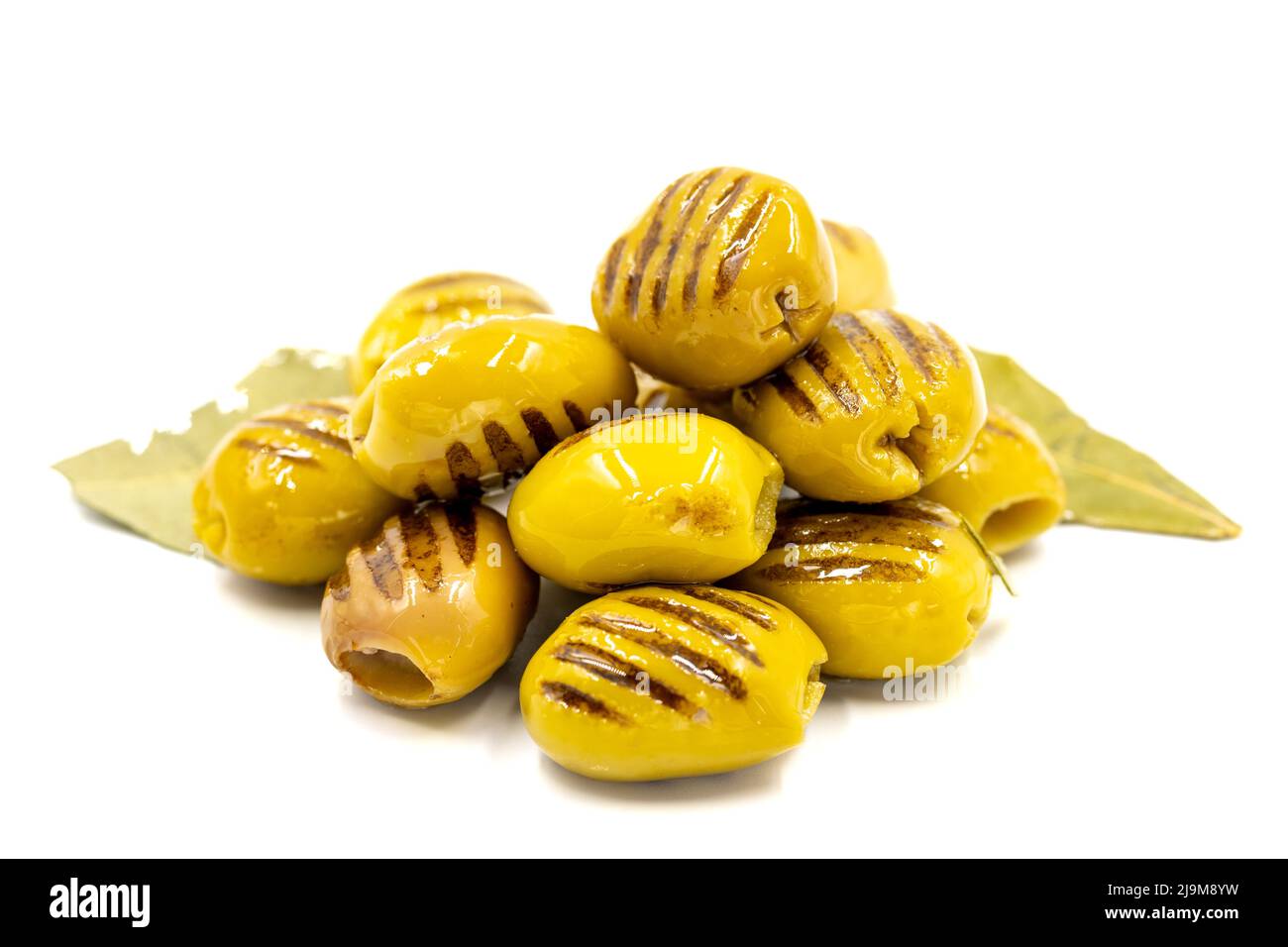 Grilled green olives. natural olive on isolated white background ...