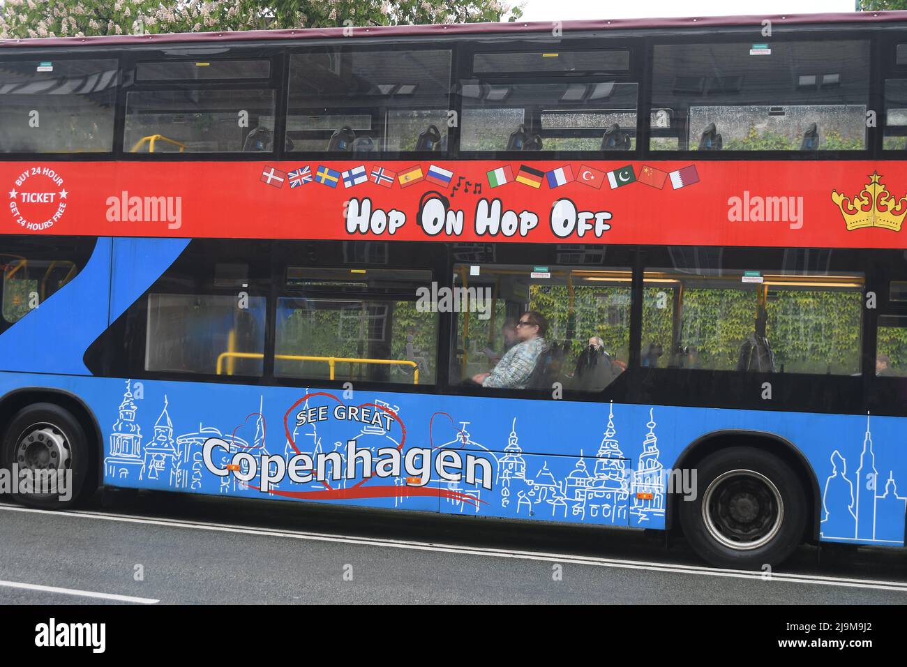 Copenhagen/Denmark/24 May 2022/Red sihseeing hop-on-hop-off bus parked ...
