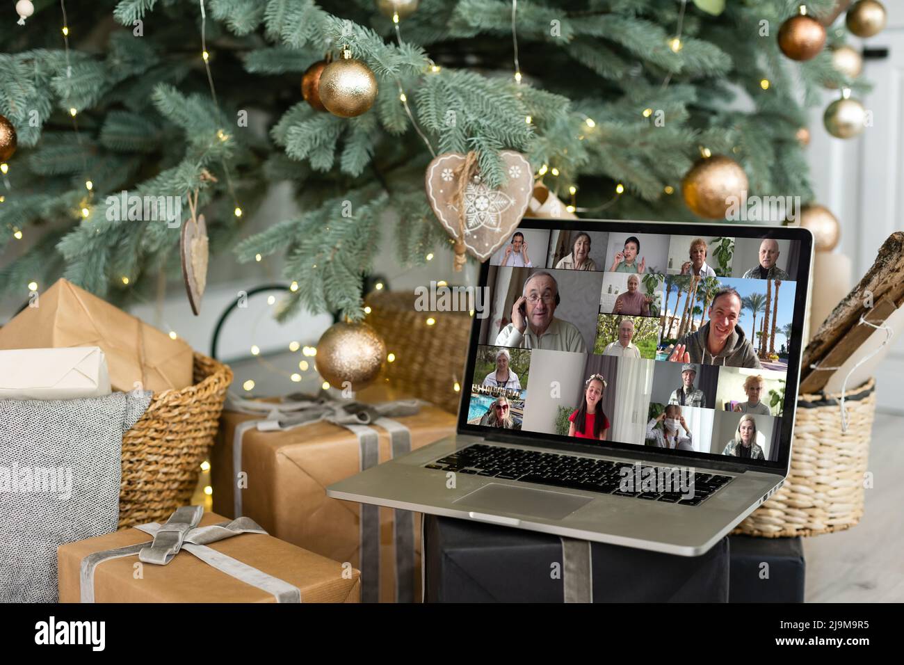 Family online video conference, christmas greetings. Virtual call ...