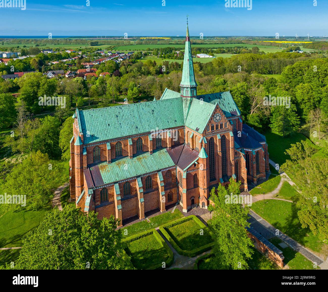 Aerial view of the Minster in Bad Doberan (Germany) from South Stock ...