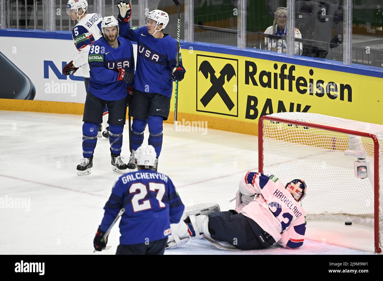 Tampere, Finland. 24th May, 2022. Ryan Hartman of USA (left) and his ...