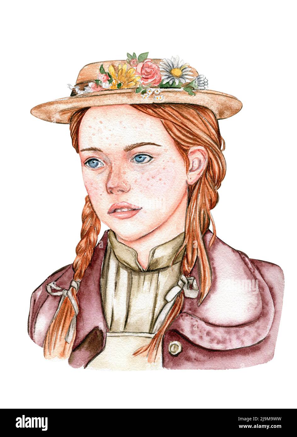 Anne with e watercolor portrait Stock Photo - Alamy