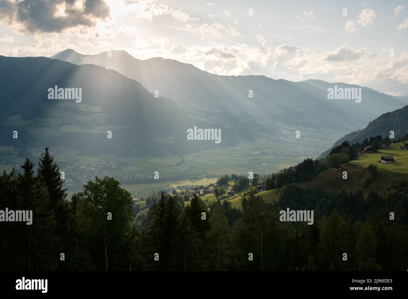 sunset mood in Zillertal, Tyrol Stock Photo - Alamy