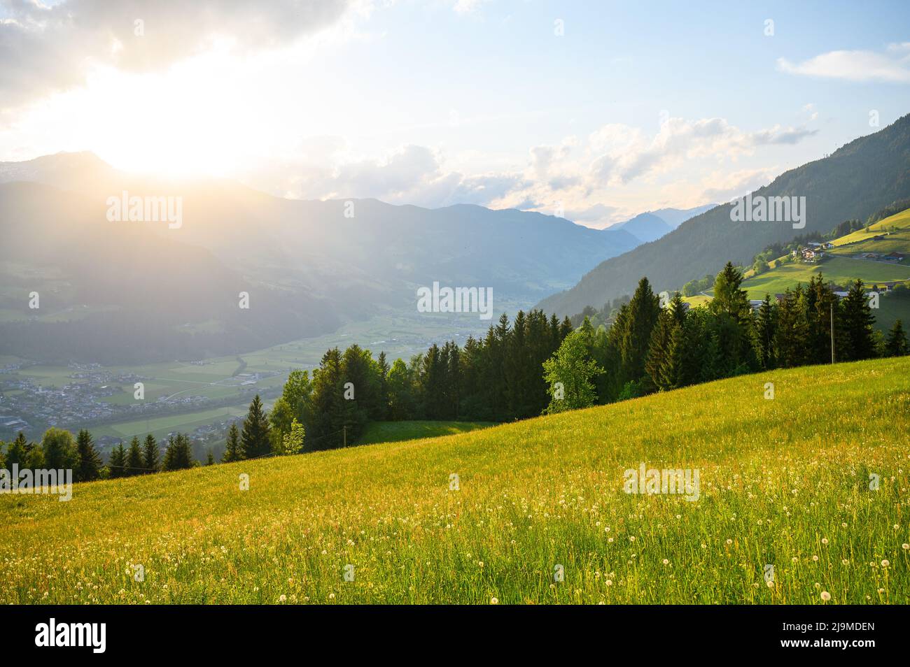 sunset mood in Zillertal, Tyrol Stock Photo - Alamy