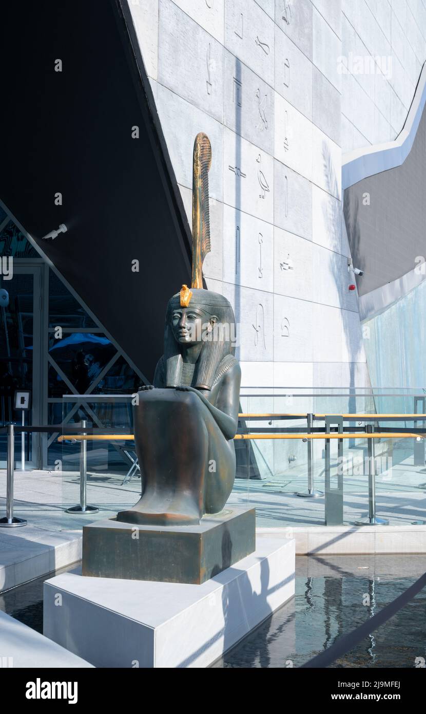 View of a egyptian statue outside the Egypt pavilion at the Expo 2020 ...