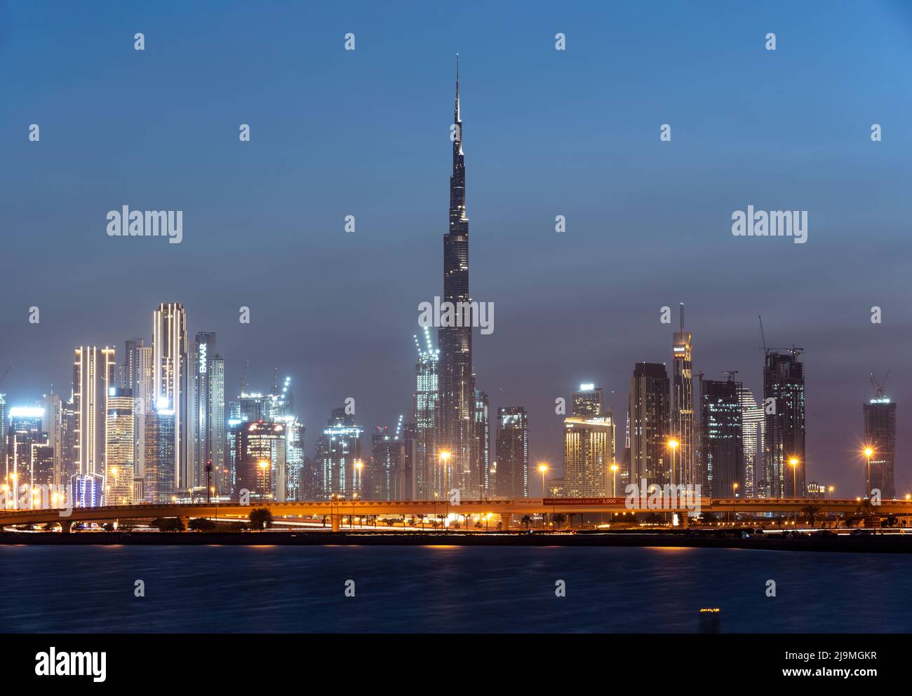 Panaromic view of the Dubai skyline with Burj Khalifa and other sky ...