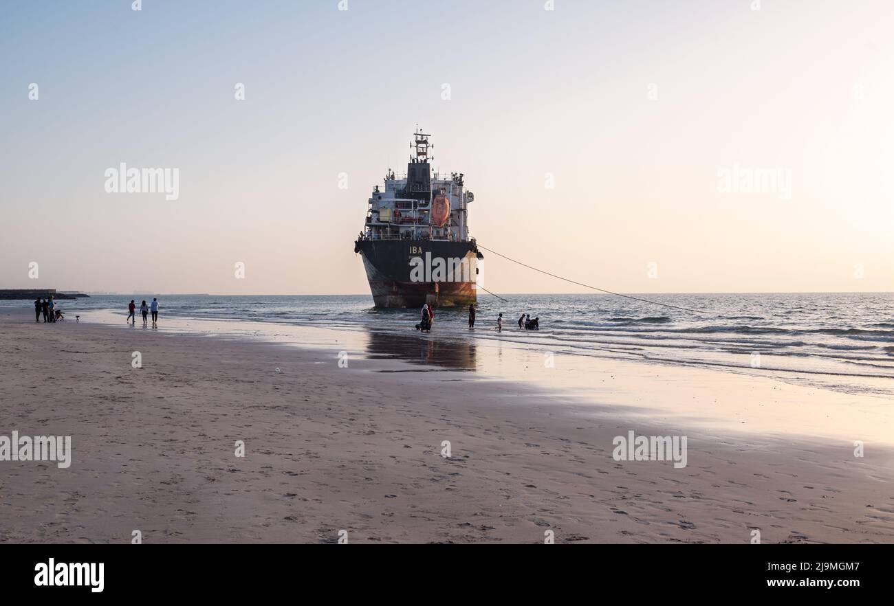 View of the large container rescue ship at the shores of the Umm Al ...