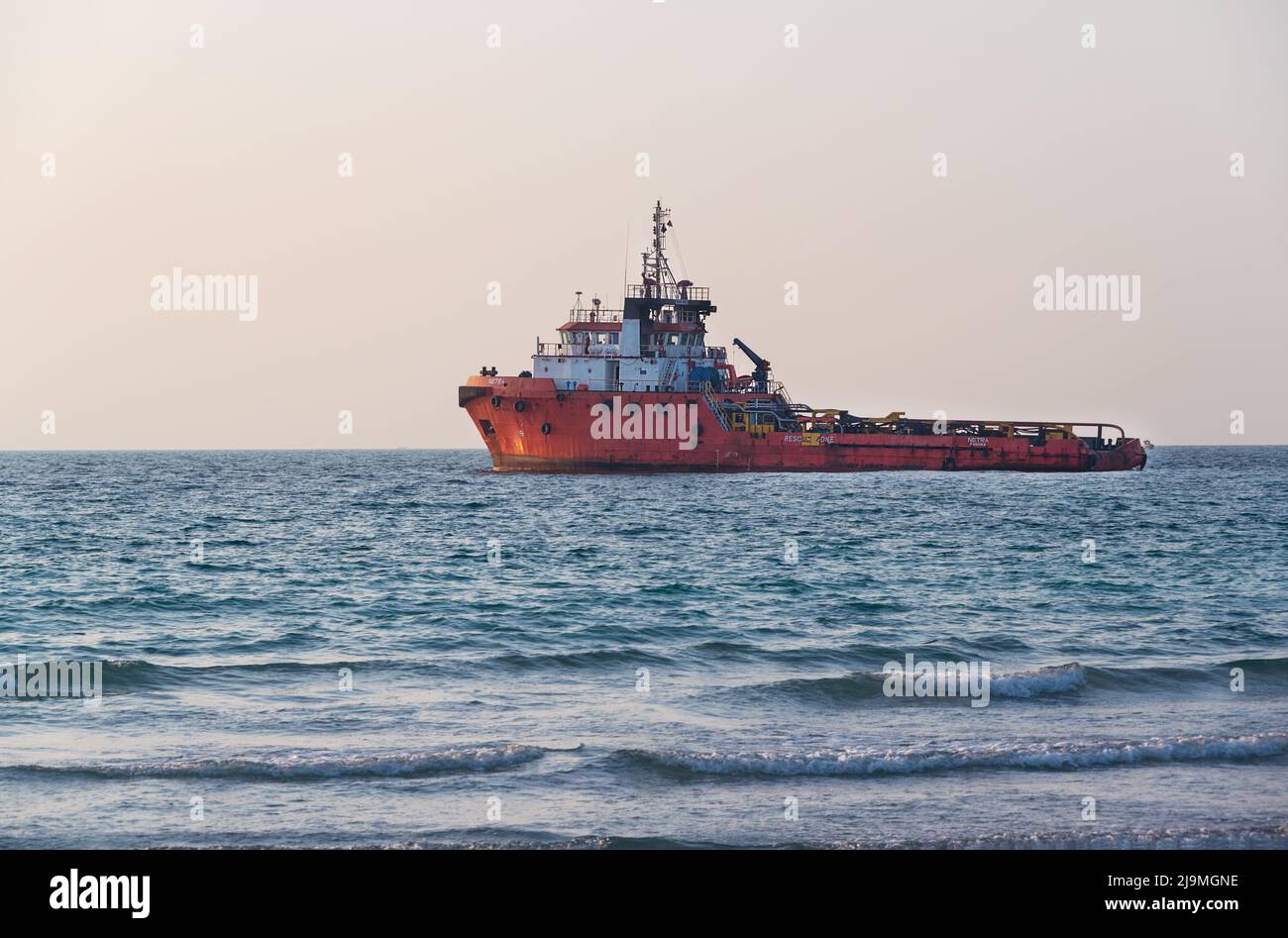 View of the large container rescue ship at the shores of the Umm Al ...
