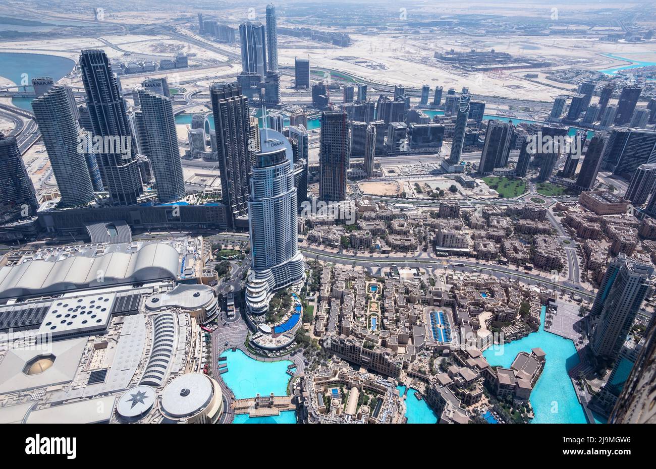 Aerial Panoramic view of skyscrapers, residences, business towers ...