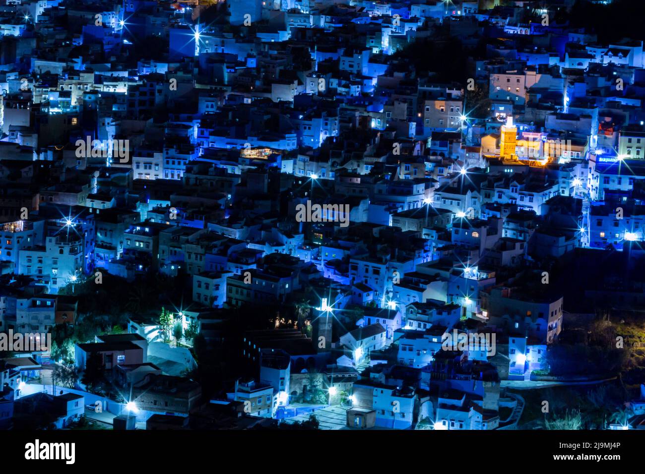 Night blue cityscape of Chefchaouen city in Morocco Stock Photo - Alamy