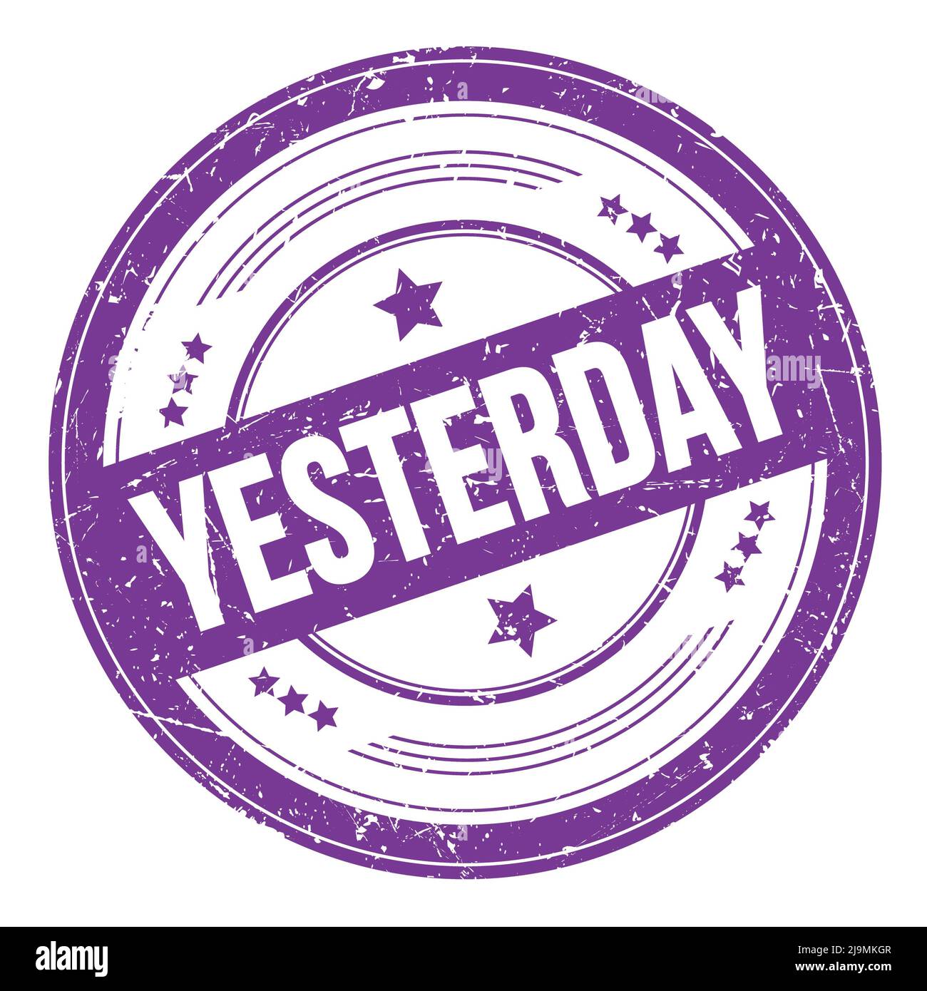 YESTERDAY text on violet indigo round grungy texture stamp Stock Photo ...