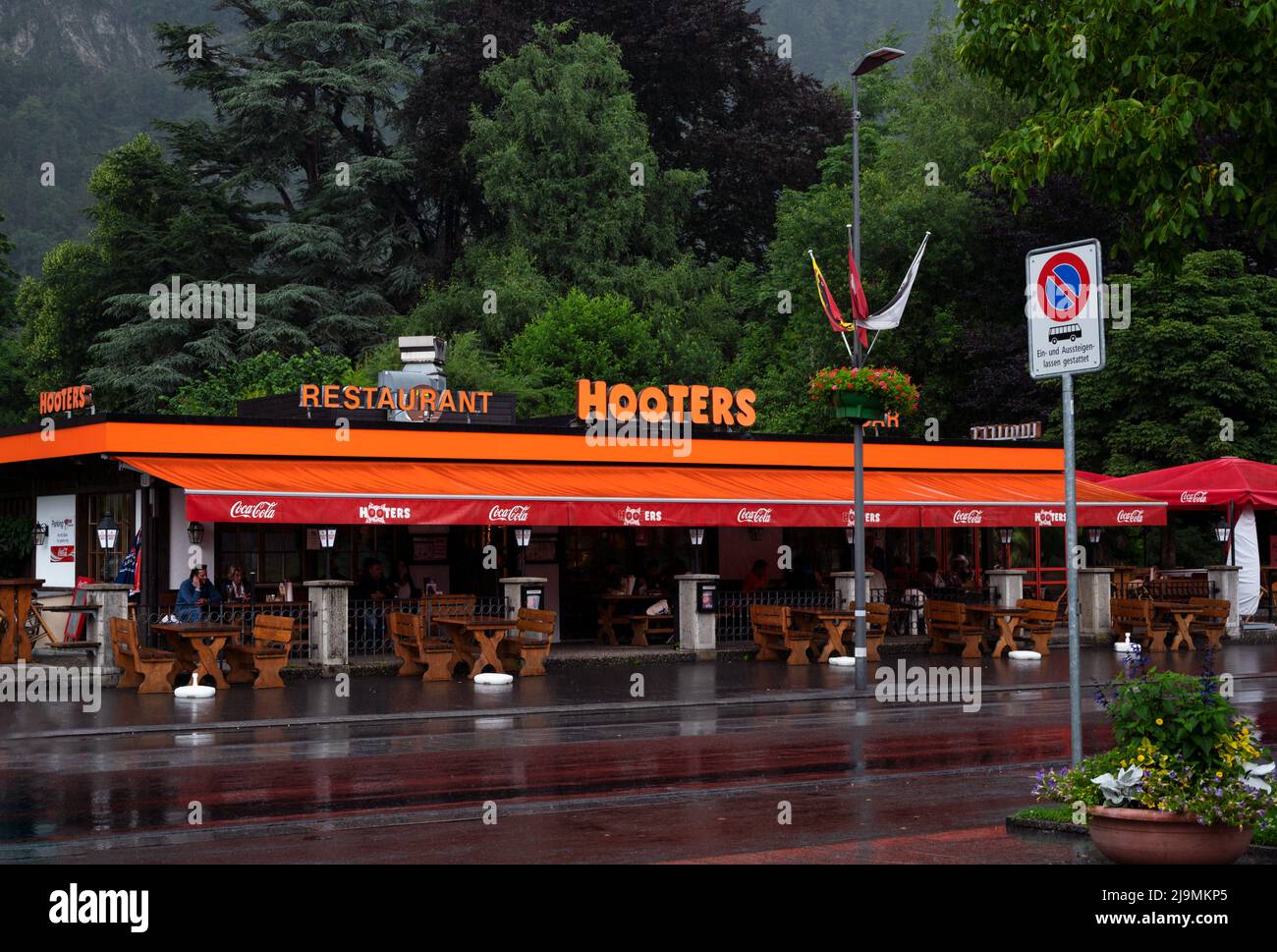 Diners enjoying their food at the famous Hooters restaurant situated on ...