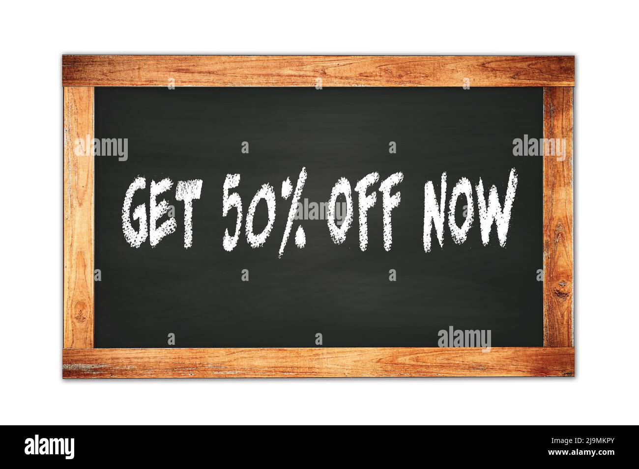 GET 50% OFF NOW text written on black wooden frame school blackboard ... GET 50% OFF NOW text written on black wooden frame school blackboard ...