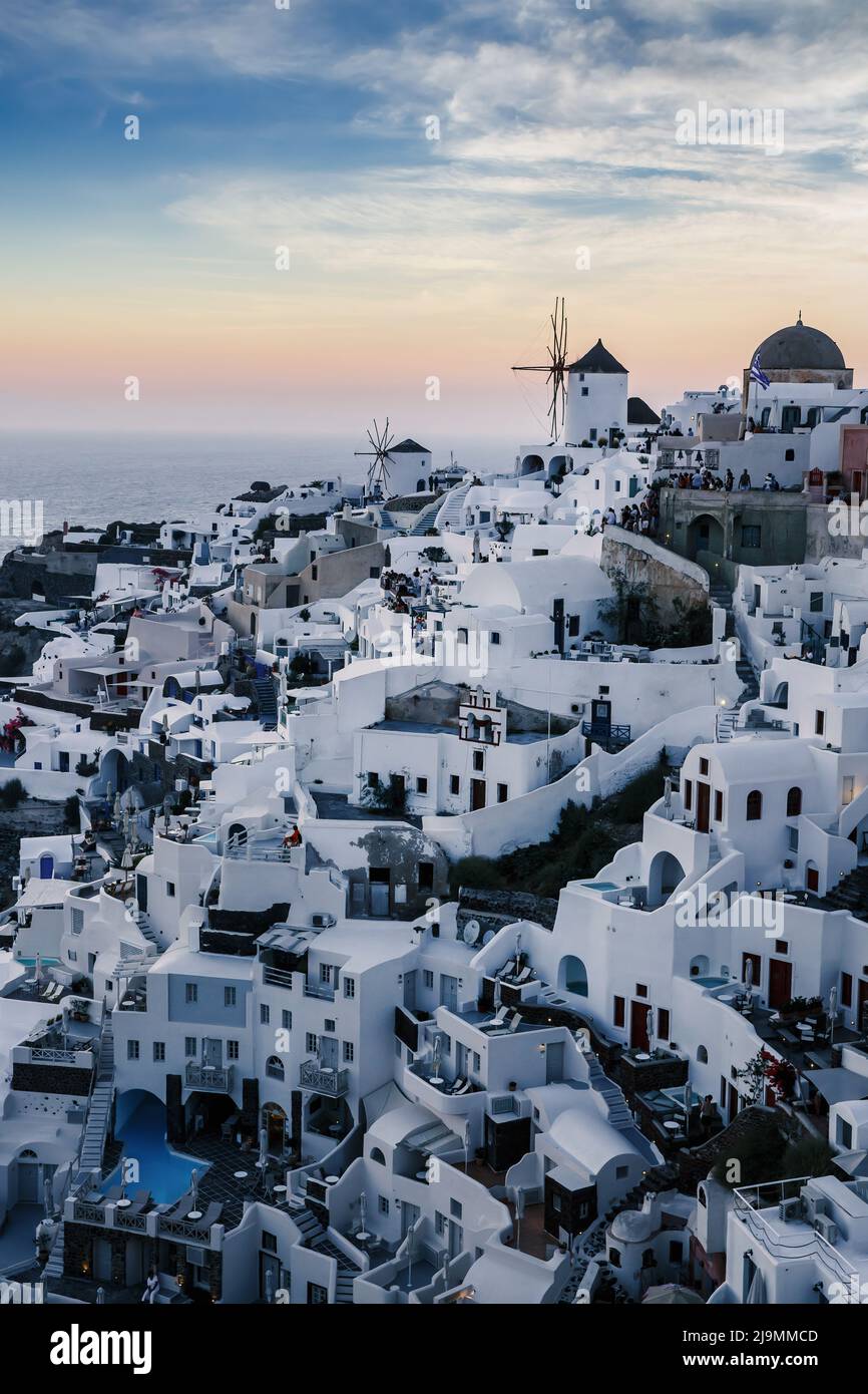 Twilight over Santorini famous view. Vacation in Greece Stock Photo - Alamy