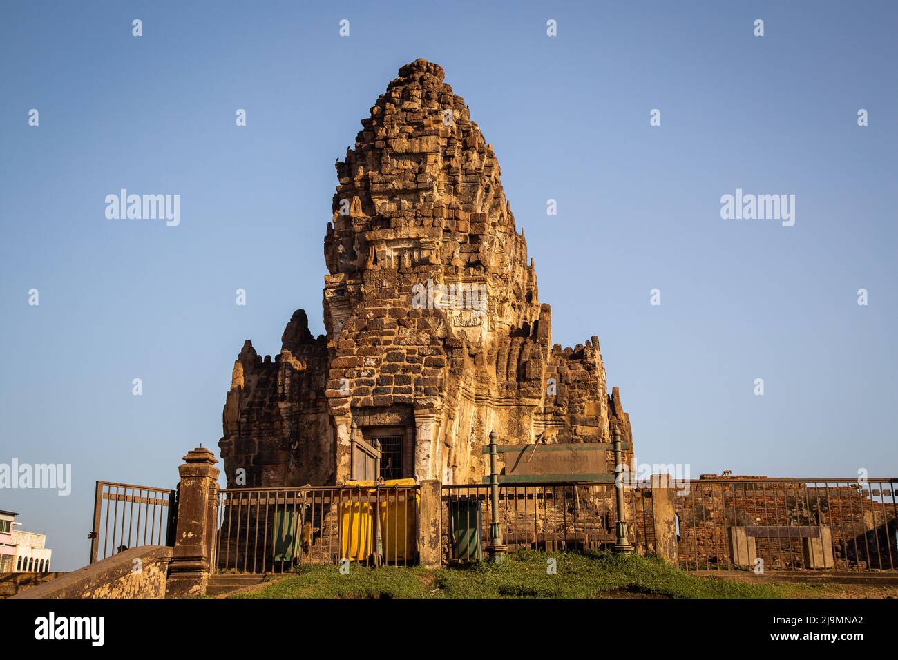 Pra Prang Sam Yod or Phra Prang Sam Yot ruin temple with monkeys, in ...