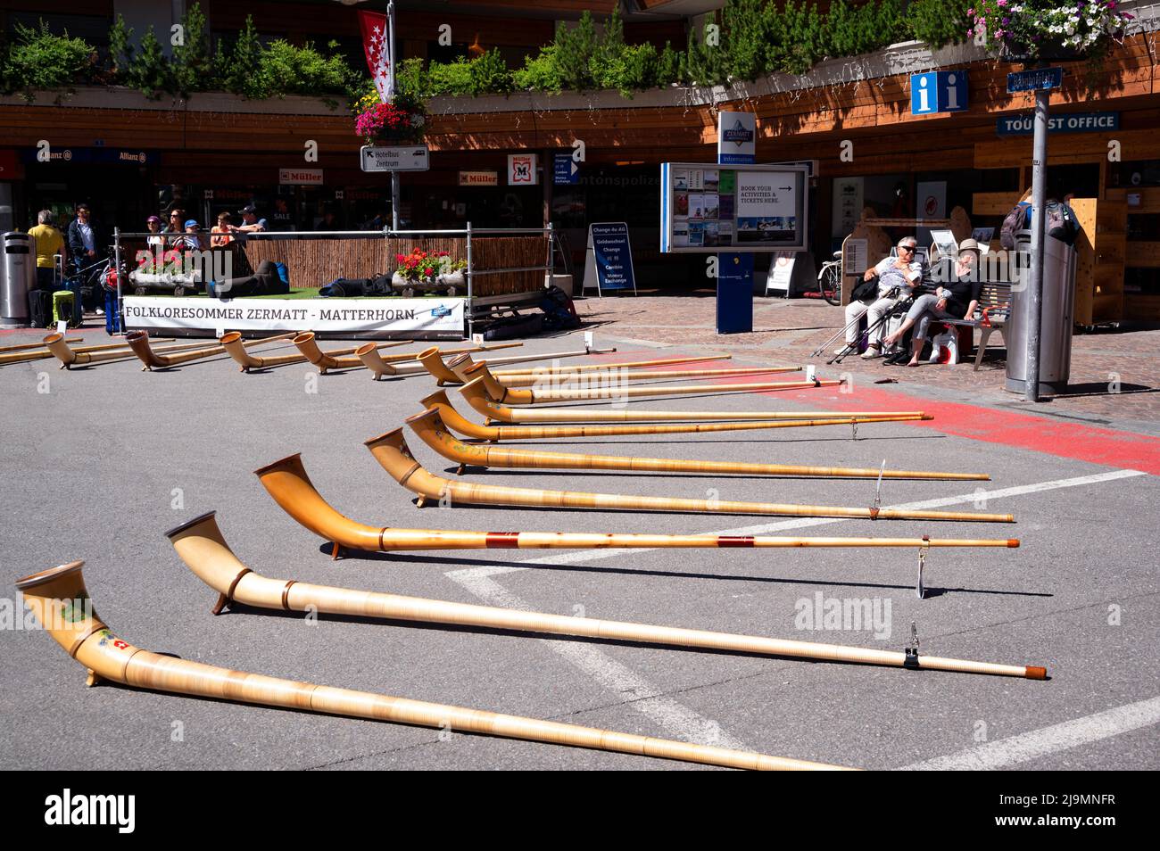 Display of the alphorn, a traditional musical instrument used by the ...