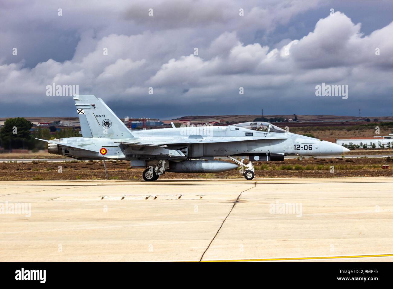 Spanish Air Force F-18 Hornet fighter jet taxiing before take-off from ...