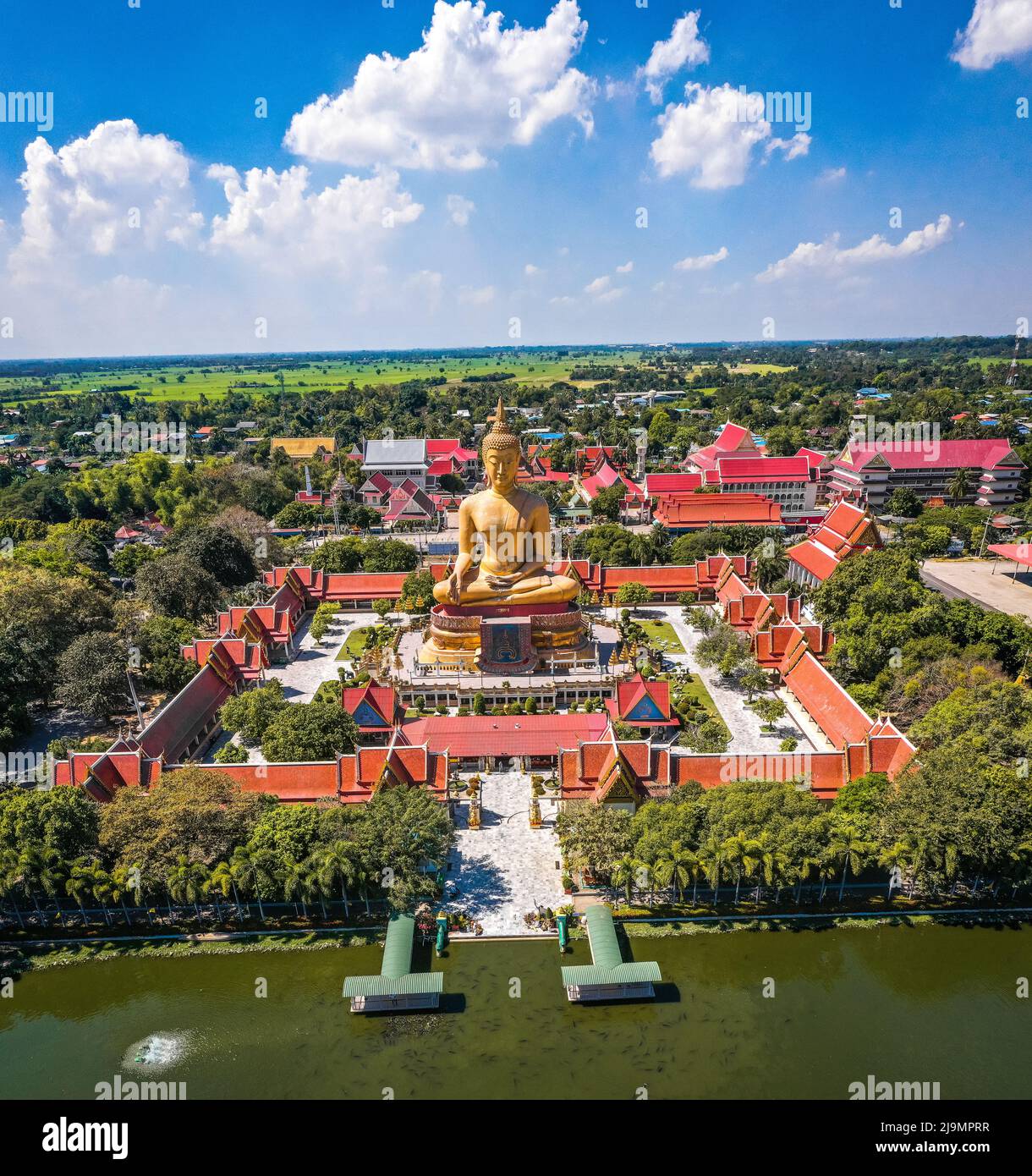 Aerial view of Wat Pikul Thong Phra Aram Luang or Wat Luang Por Pae ...