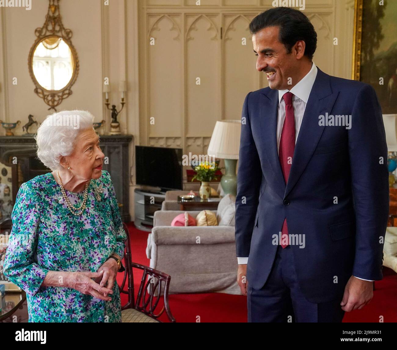 Queen Elizabeth II meets with the Emir of Qatar, Sheikh Tamim bin Hamad ...