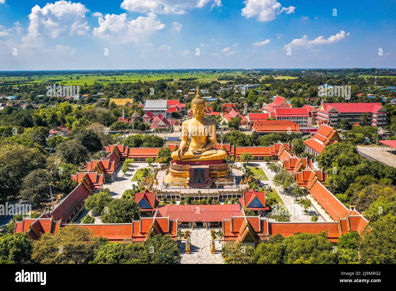 Aerial view of Wat Pikul Thong Phra Aram Luang or Wat Luang Por Pae ...