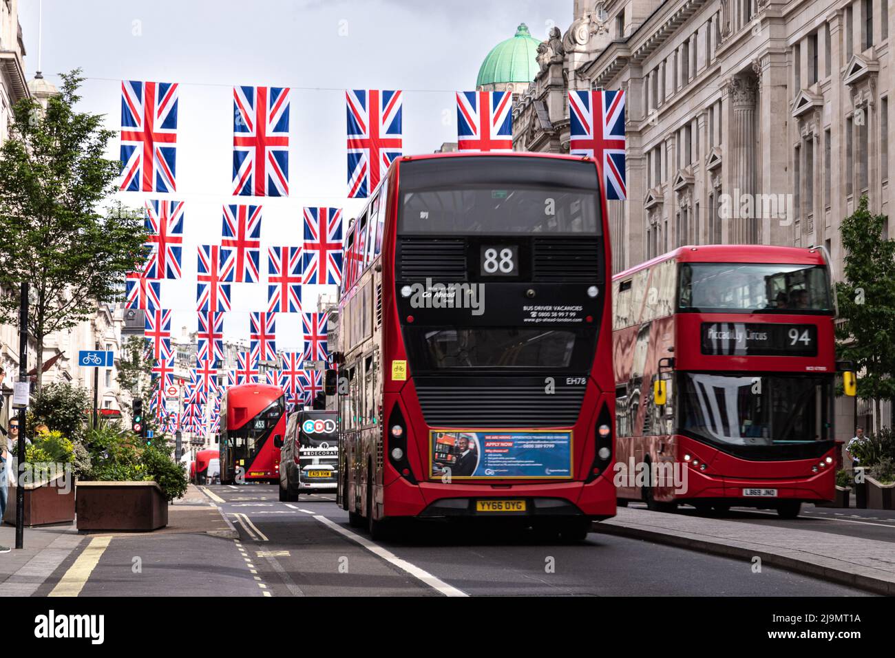 A view down Regent Street with the bunting and flags ready for the ...
