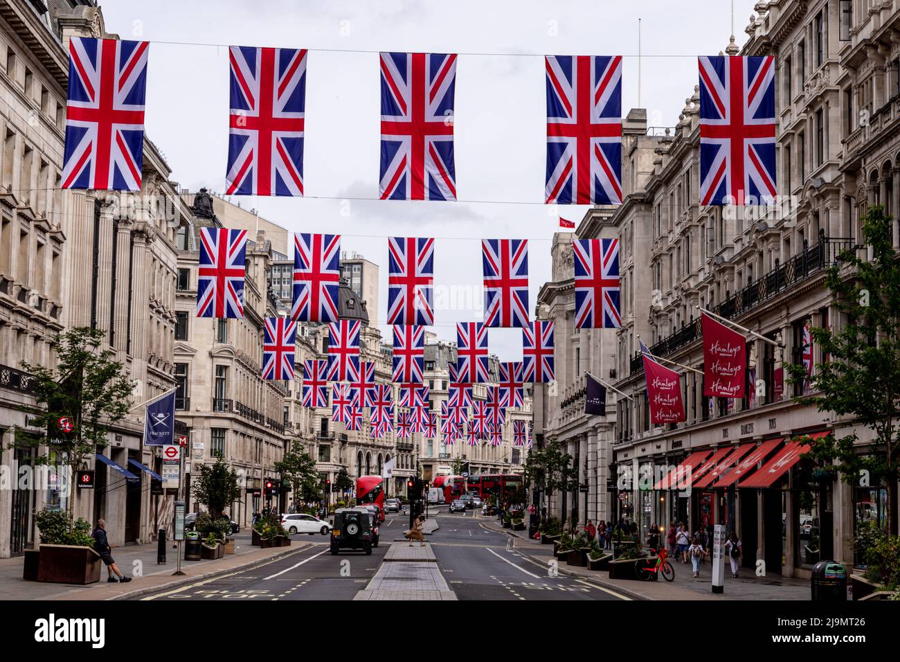 Row after row of Union Jacks hang ready for the Queen`s Platinum ...